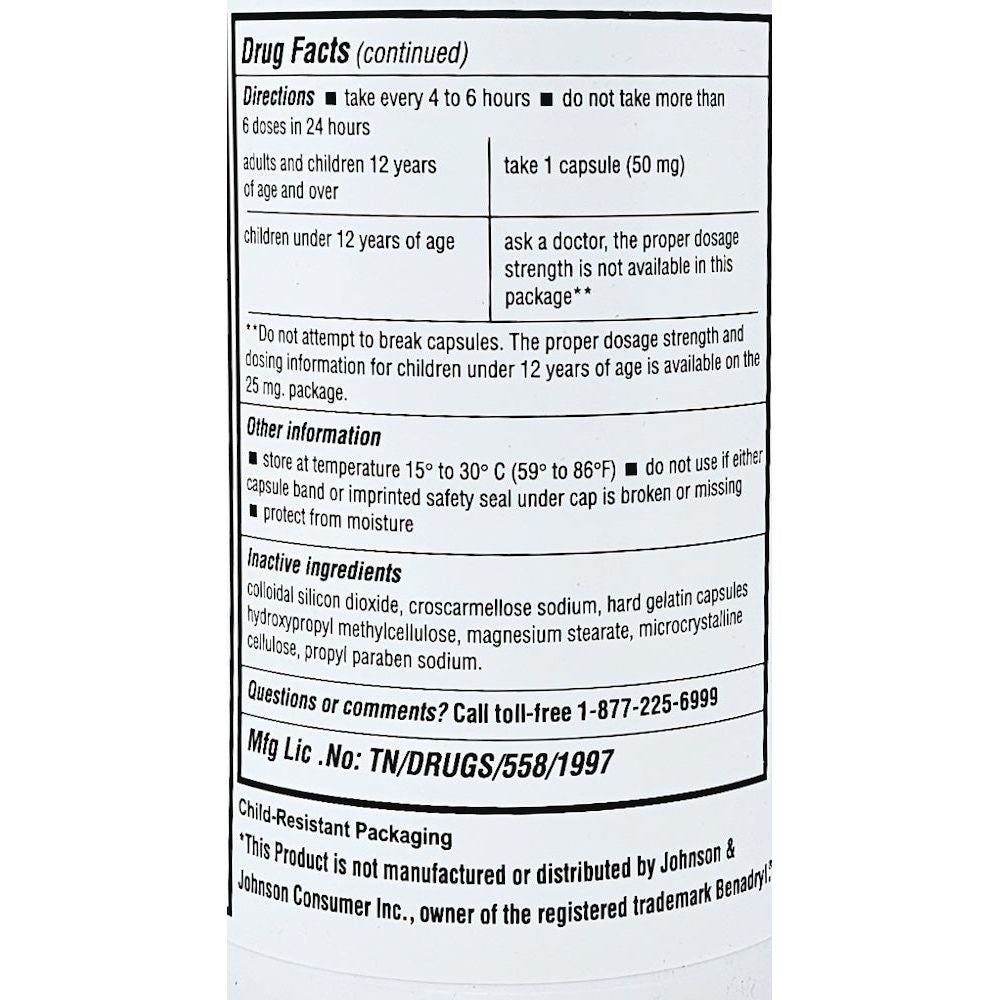 Diphenhydramine | 50 mg | Antihistamine - Hargraves Online Healthcare