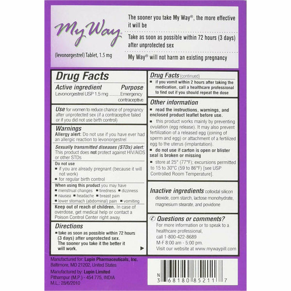 My Way | Morning After Pill | Emergency Contraceptive | 1 Dose ...