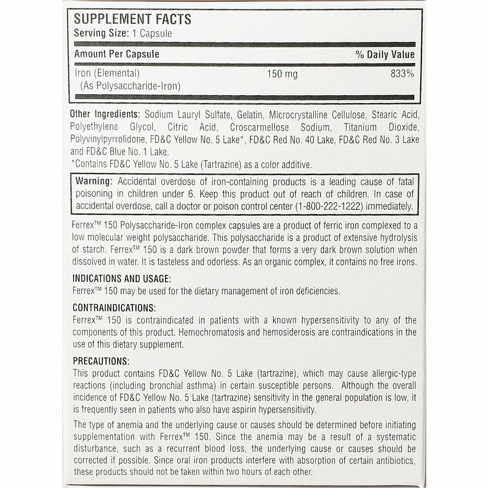 Ferrex 150 | Polysaccharide Iron |Blister Pack | 100 Capsules ...