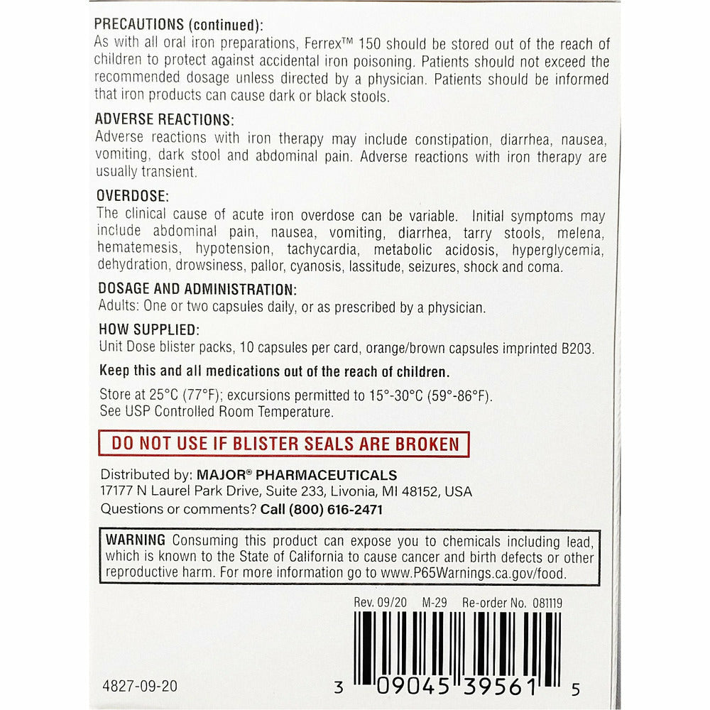 Ferrex 150 | Polysaccharide Iron |Blister Pack | 100 Capsules ...