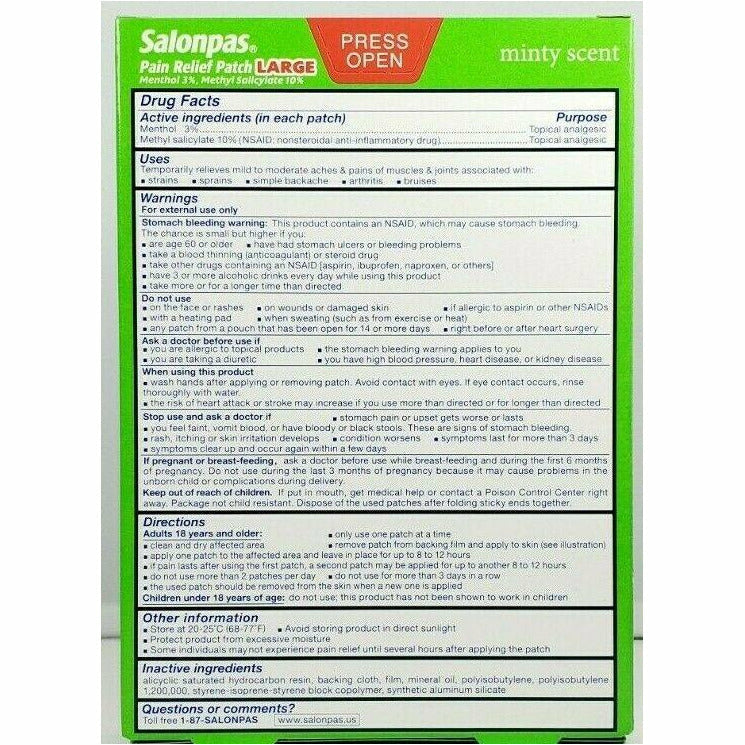 Salonpas Pain Relieving Patch, 9 Large Patches - Hargraves Online ...